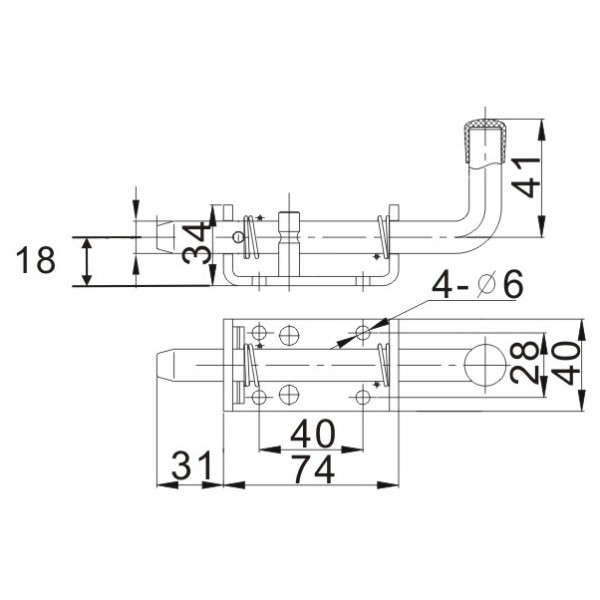 Spring Loaded Pad Bolt - 12mm Diameter
