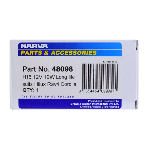 Narva 48019 - 12V 60/55W PU43T-3 H19 Halogen Headlight Globe