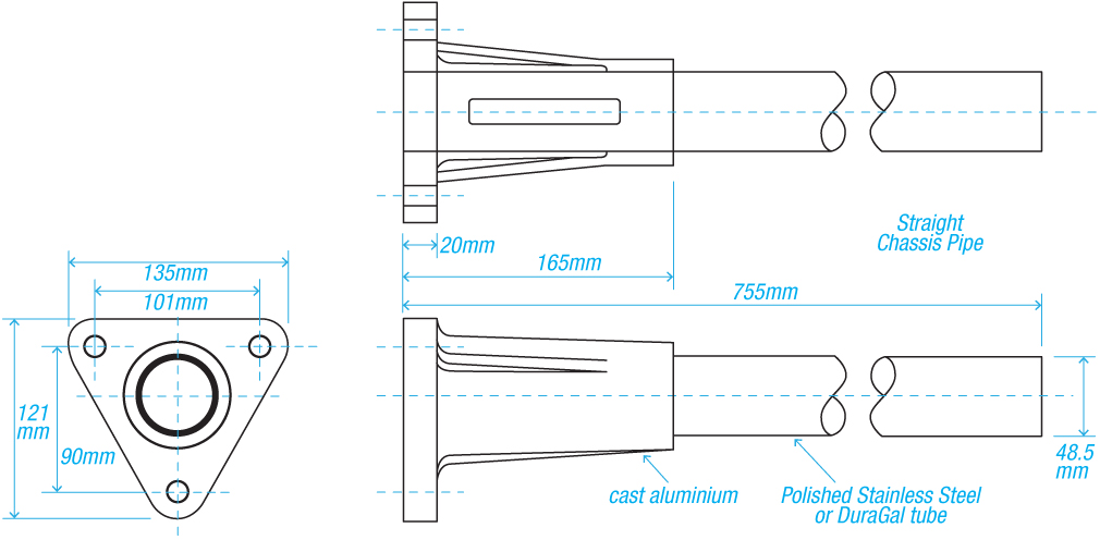 Chassis Pipe Mounting Bracket, Straight Stainless Steel Tube - Lelox