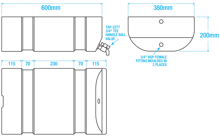 Dynaplas Water Tank, Blue Plastic With Stainless Steel Tap - 32 Litre