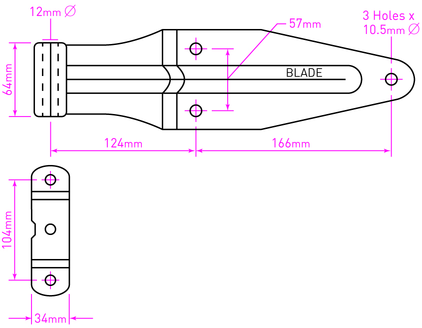 Pressed Door Hinge Blade Assembly - Zinc Plated.