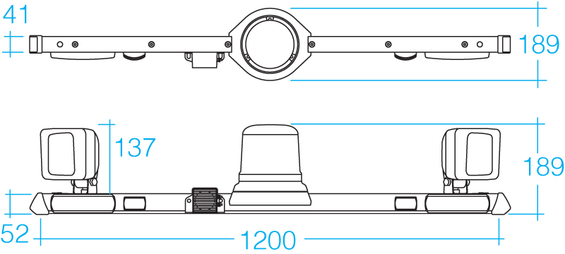 Narva Utility Bar with Tall LED Rotating Strobe & LED Work Lamps - 1.2m