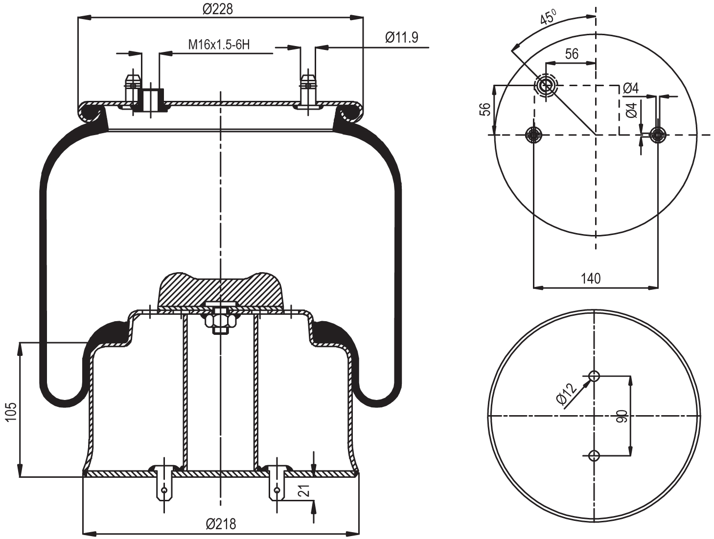 Air Spring Assembly - Scania Bus Front. L94 & K230 / Bus