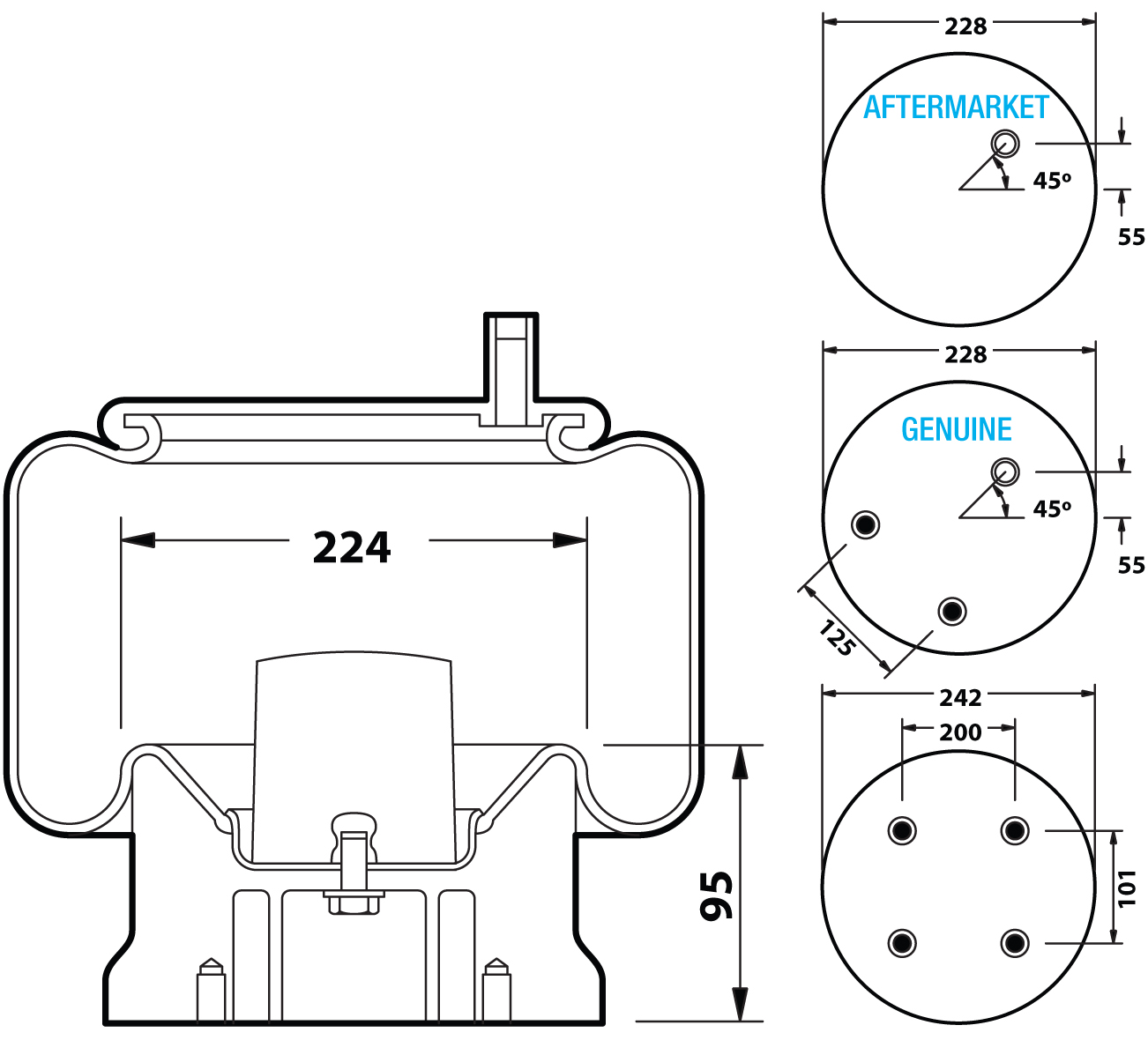 Air Spring Assembly - HT230 Hendrickson Dual Stud / Trailer