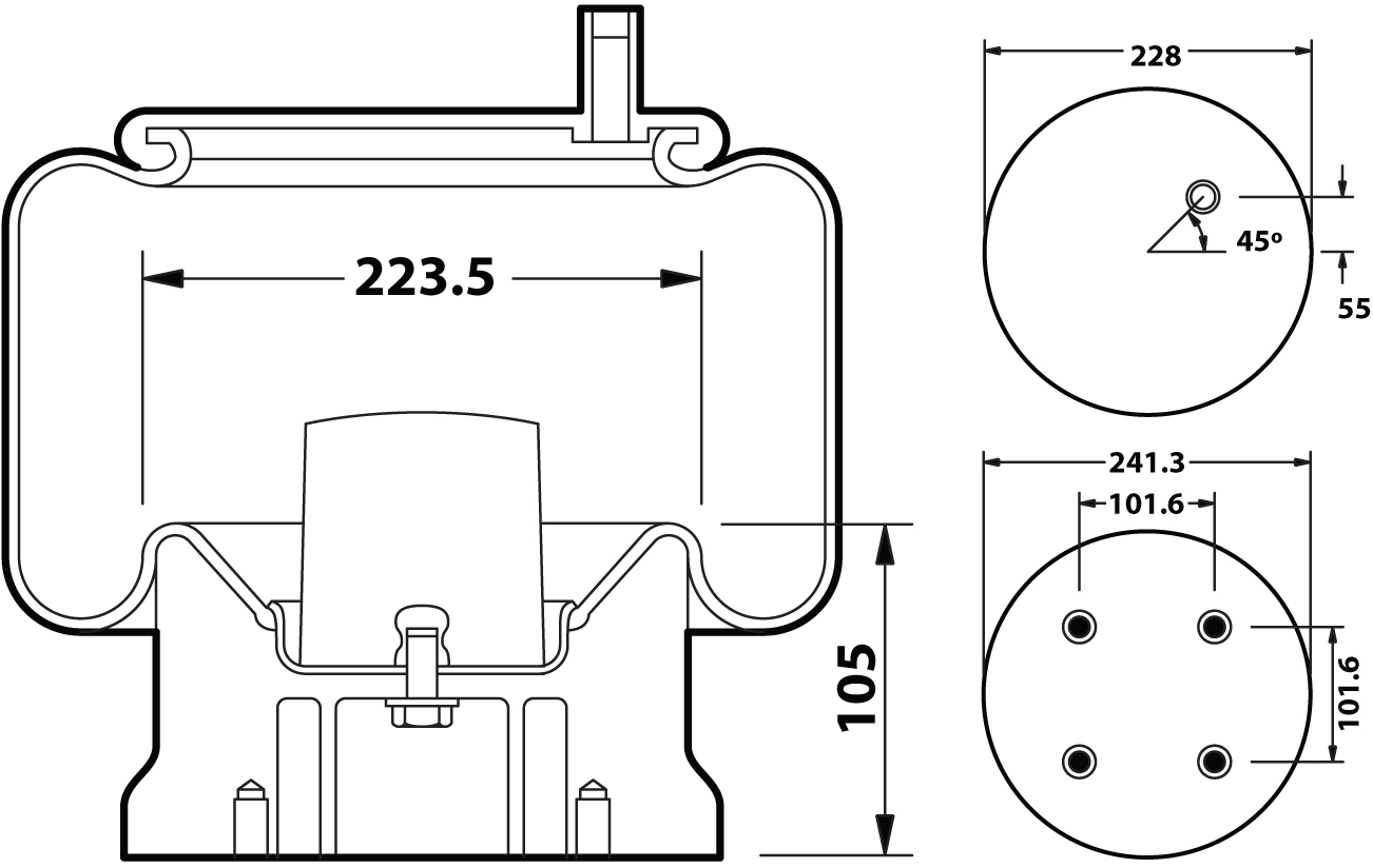 Air Spring Assembly - HT230 Hendrickson Single Stud / Trailer