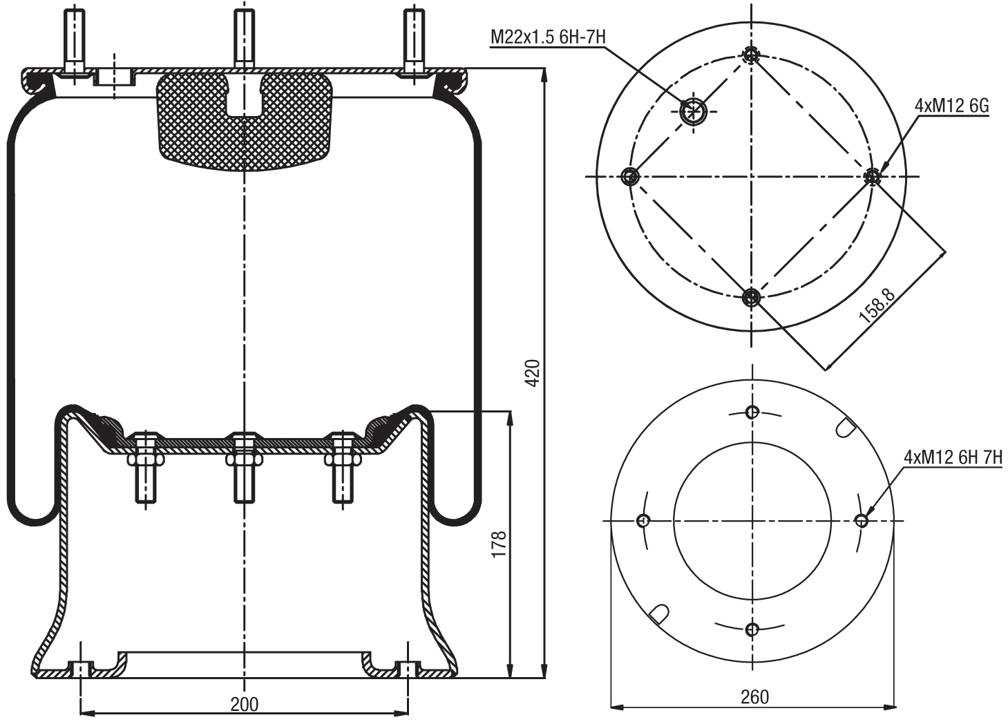 Air Spring Assembly - ROR, FL11000, York / Truck, Trailer