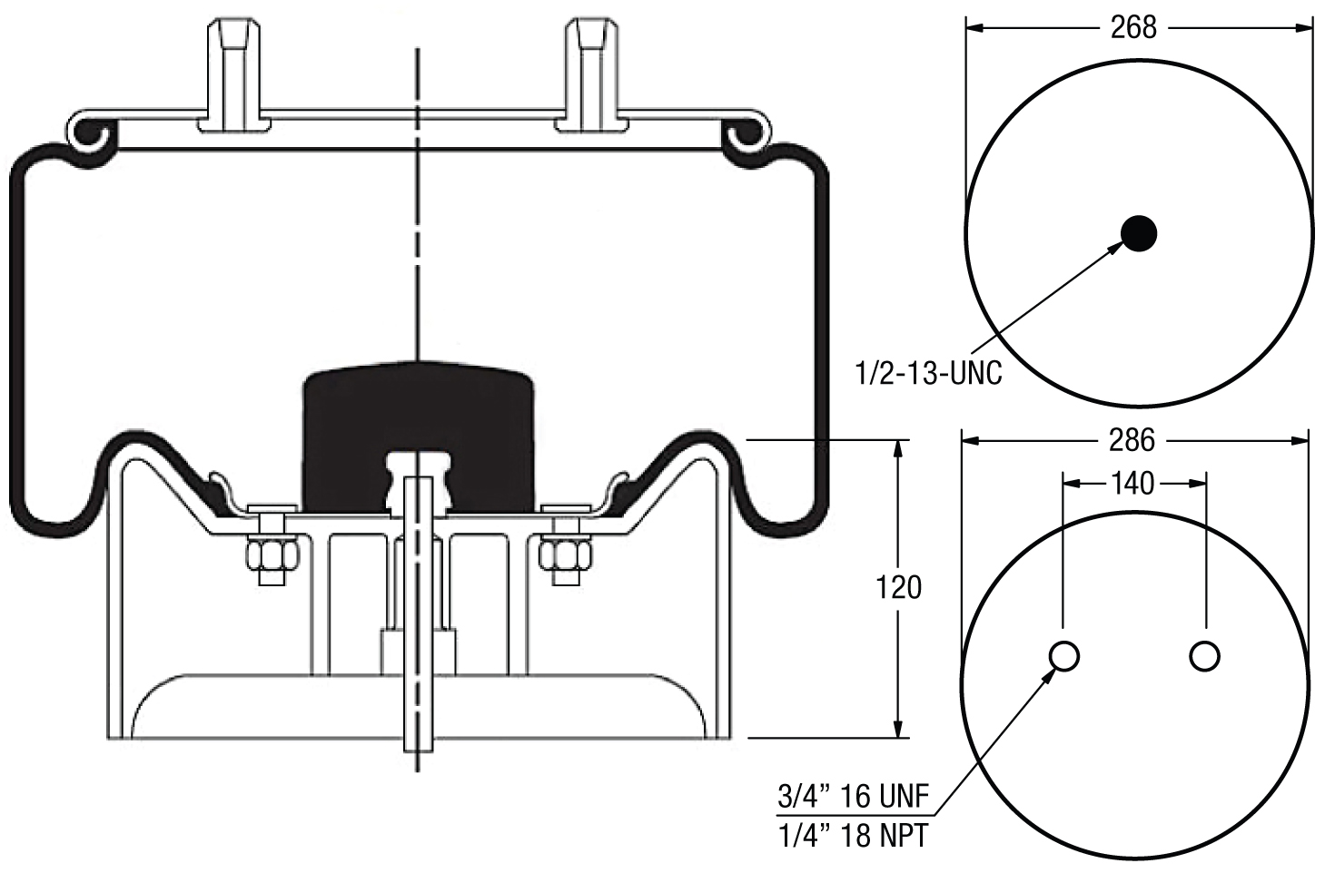 Air Spring Assembly - Hendrickson Intraax AA250, Metal Piston