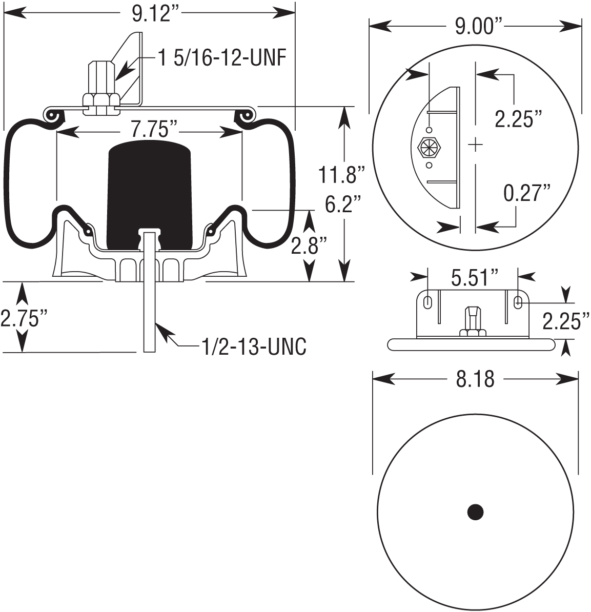 Air Spring Assembly - Neway AR92 15" & 16", Right Hand / Trailer