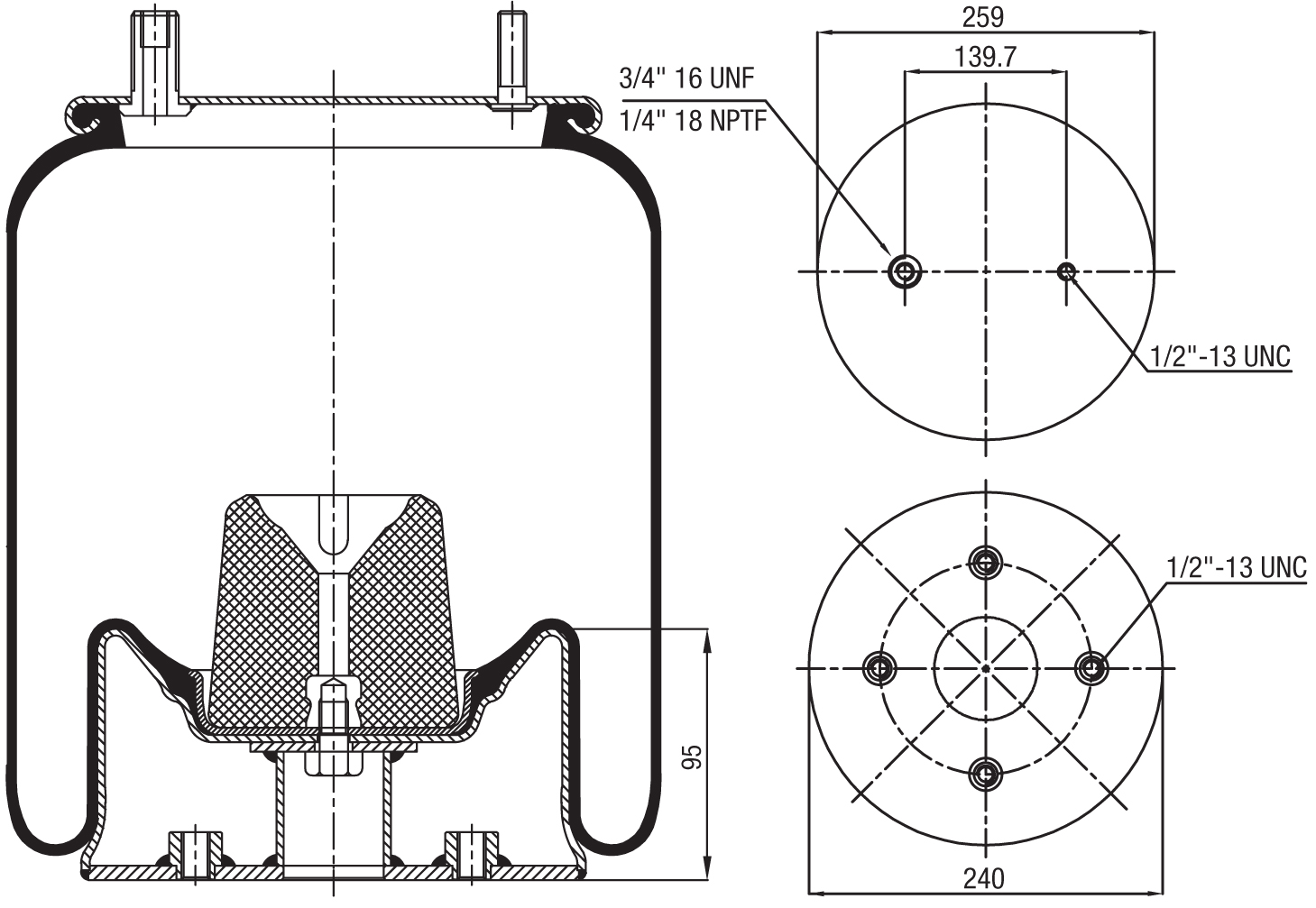 Air Spring Assembly - Reyco, Ridewell Mono Pivot / Trailer