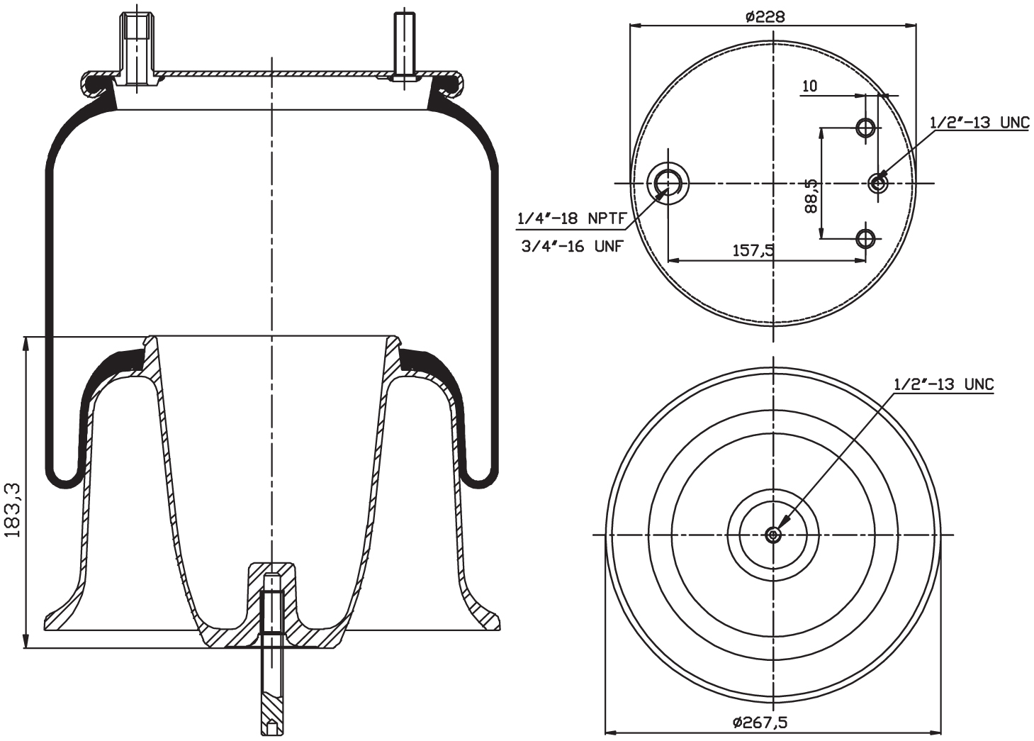 Air Spring Assembly - Freightliner, Alloy Piston / Trailer