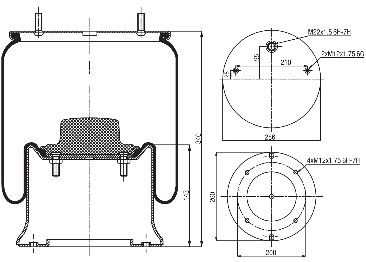 Air Spring Assembly - SAF & Euro Air 2 Underslung 2918V / Trailer