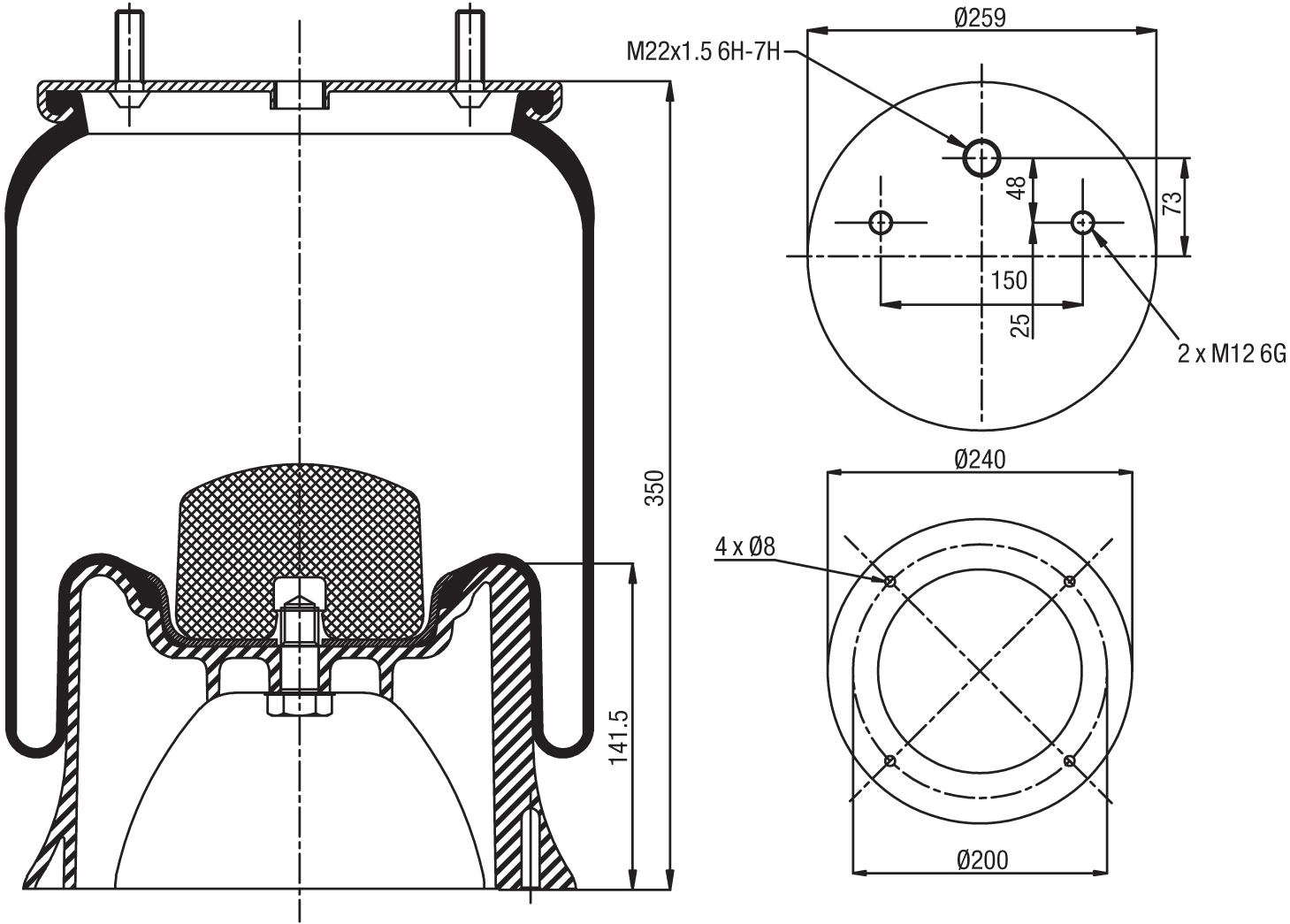 Air Spring Assembly - SAF & Euro Air 2 Overslung