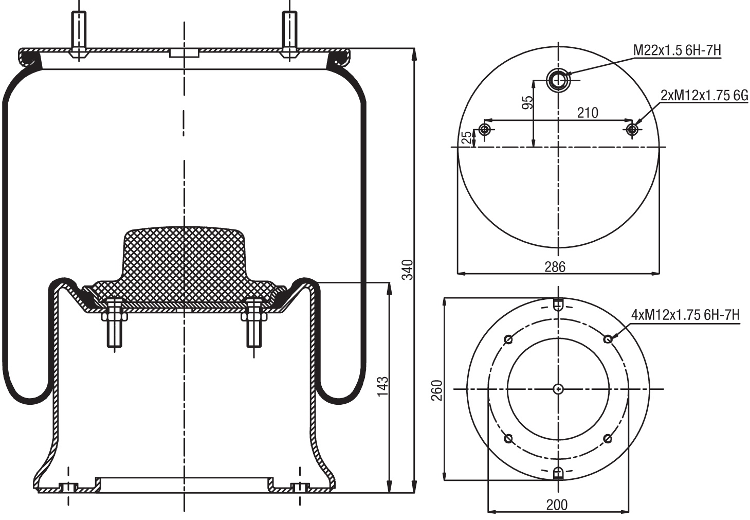 Air Spring Assembly - SAF & Euro Air 2 Underslung 2918V / Trailer
