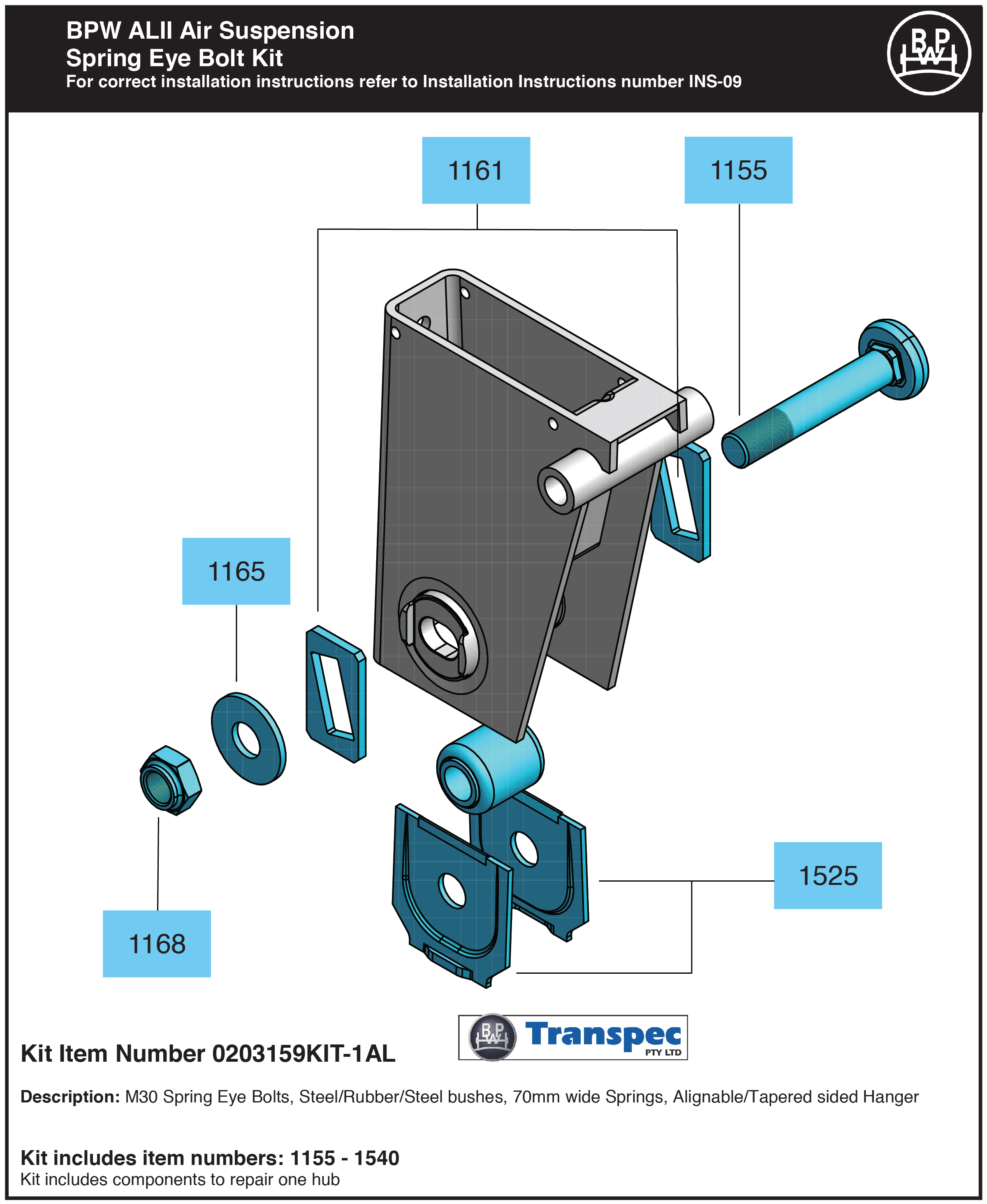 Spring Eye Bush Repair Kit (Alignable Hangers) - BPW