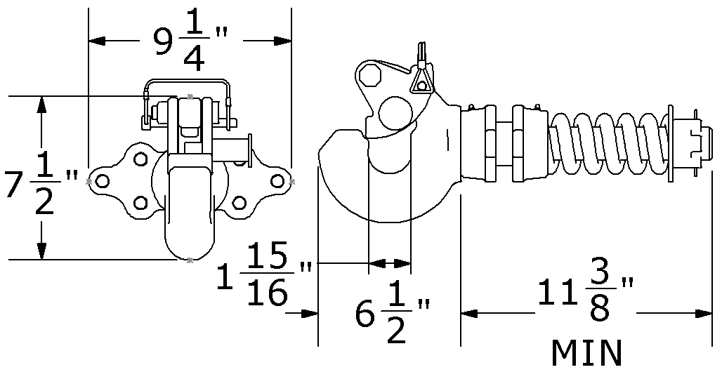 15t Spring Mounted Pintle Hook, 6 Bolt Pattern, ADR Approved - Wallace ...