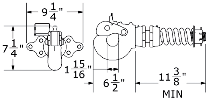 25t Spring Mounted Pintle Hook, 6 Bolt Pattern, ADR Approved - Wallace ...