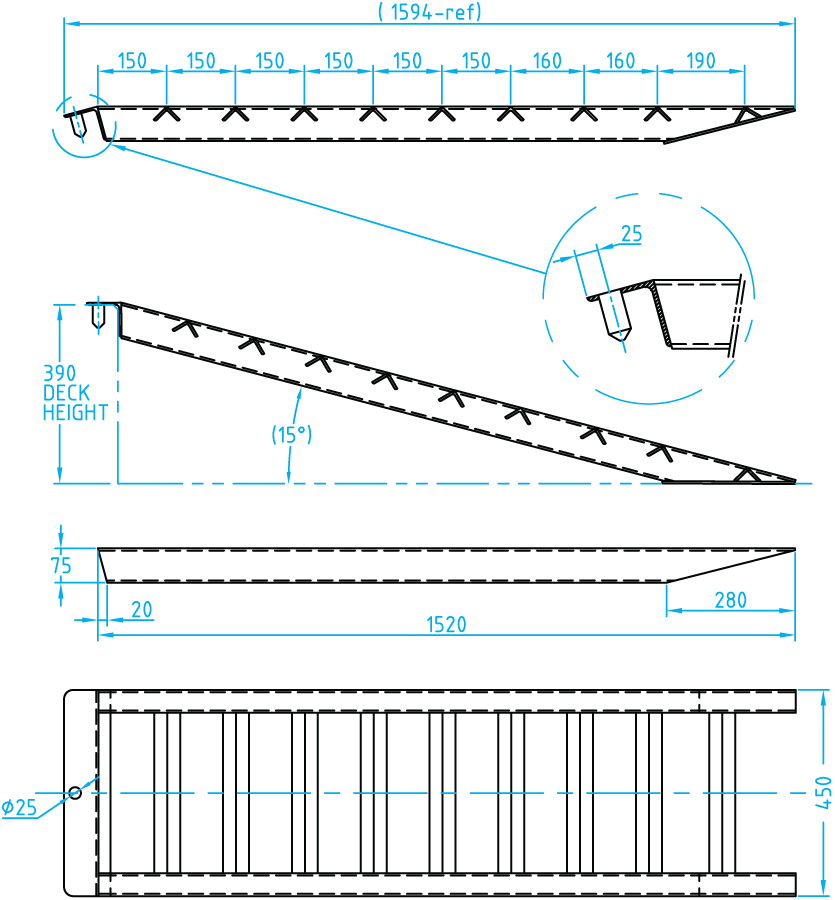Front Deck Trailer Ramp - 1520 x 450mm